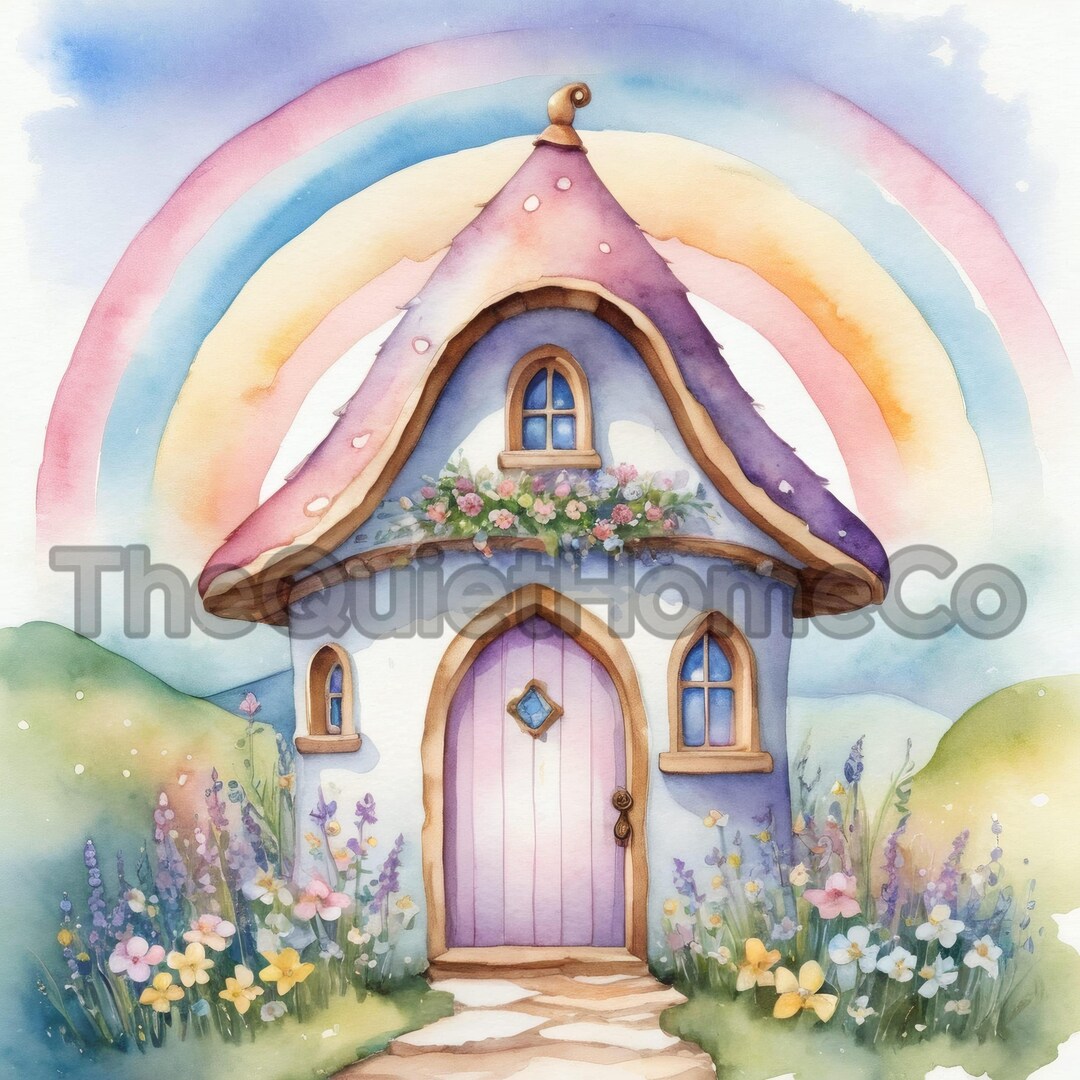 20 Rainbow Cottage Clipart | Whimsical Watercolor Fairy Houses With ...