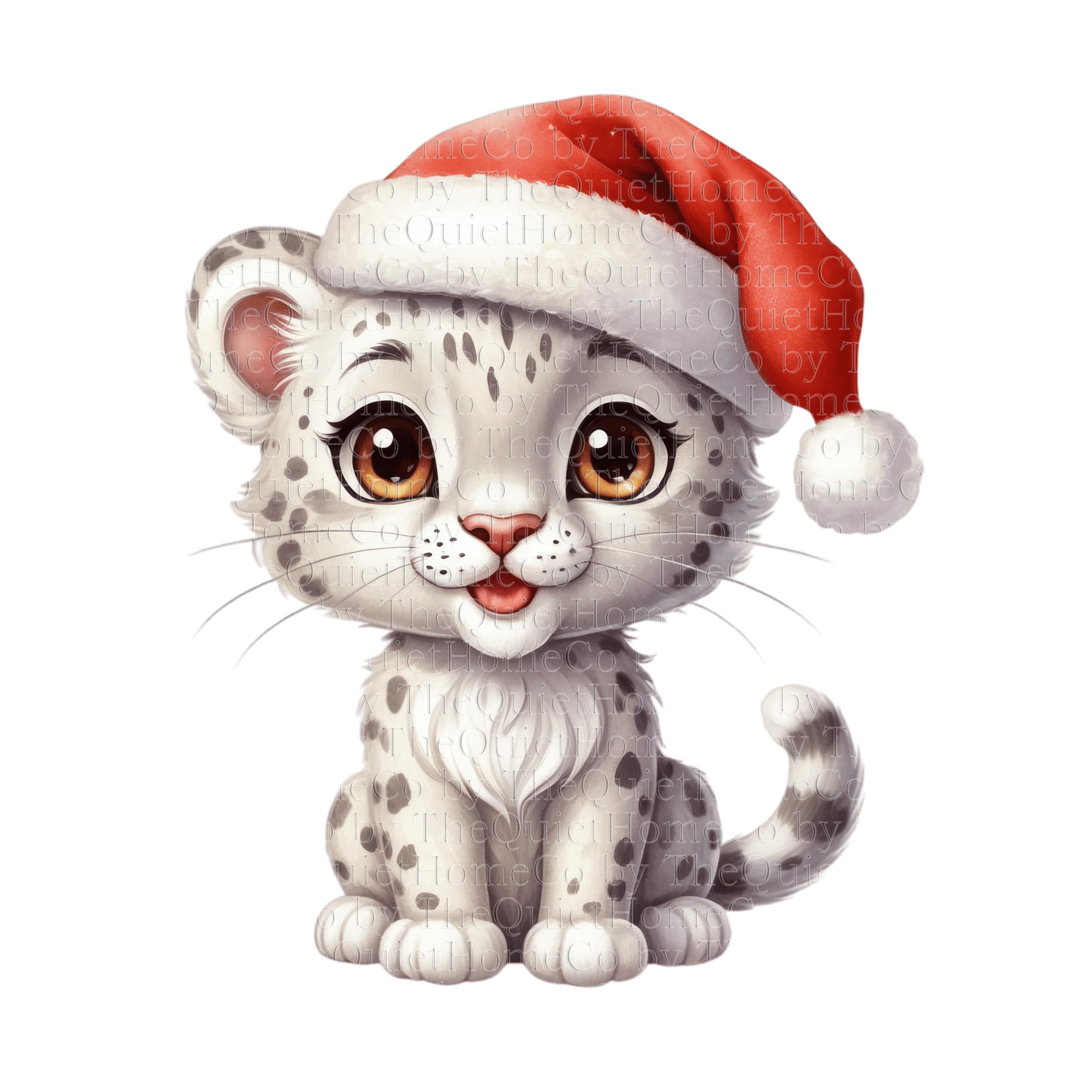 19 Cute Christmas Snow Leopard Clipart Set | Watercolor Baby Snow ...