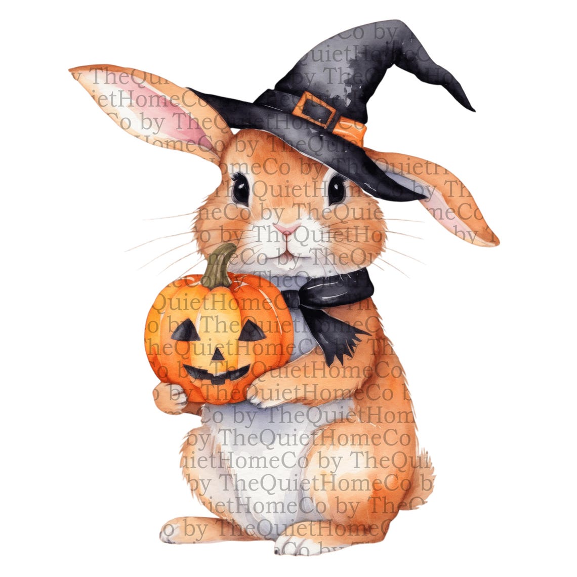 17 Halloween Bunny Clipart PNG | Watercolor Rabbits With Witch Hats and ...