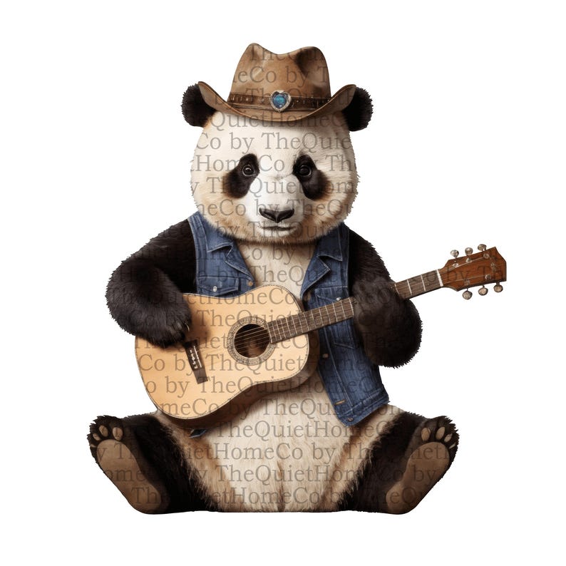 22 Cowboy Panda PNG Clipart | Watercolor Pandas Playing Guitar in Hats ...