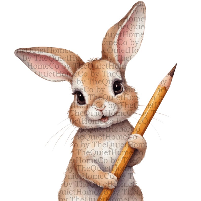 17 Watercolor Bunny Teacher Clipart Bundle | PNG Educational Rabbits ...