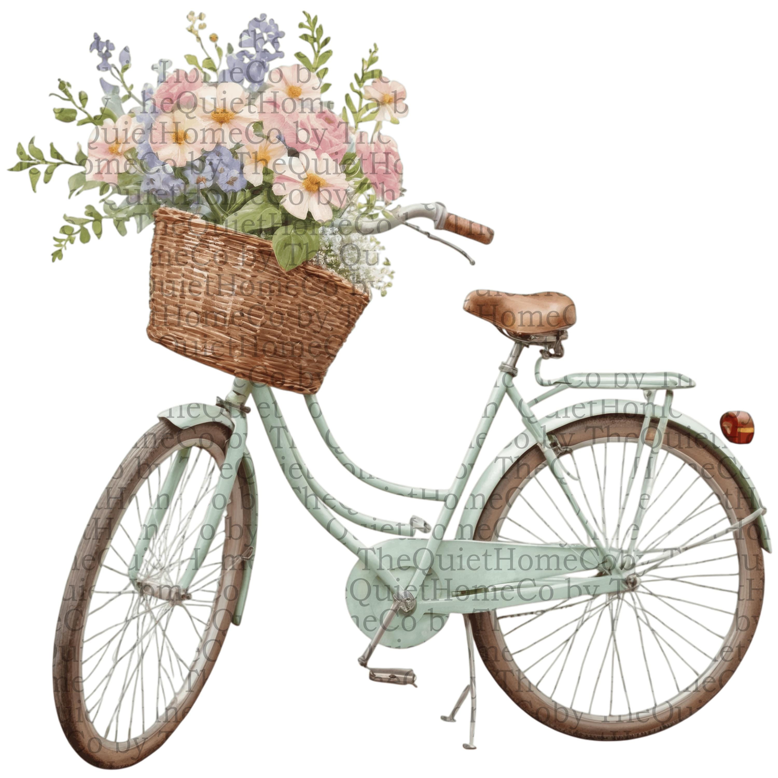 13 Watercolor Bicycle With Flowers Clipart Bundle | Vintage Floral Bike ...