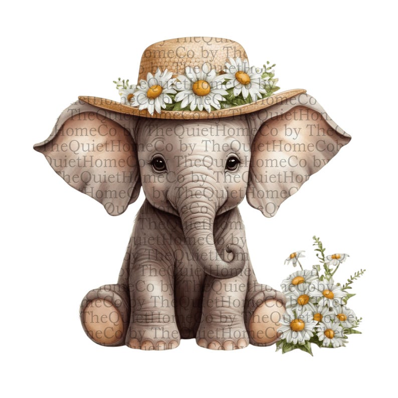 26 Cute Elephant Clipart Set PNG | Watercolor Baby Elephants in Floral ...