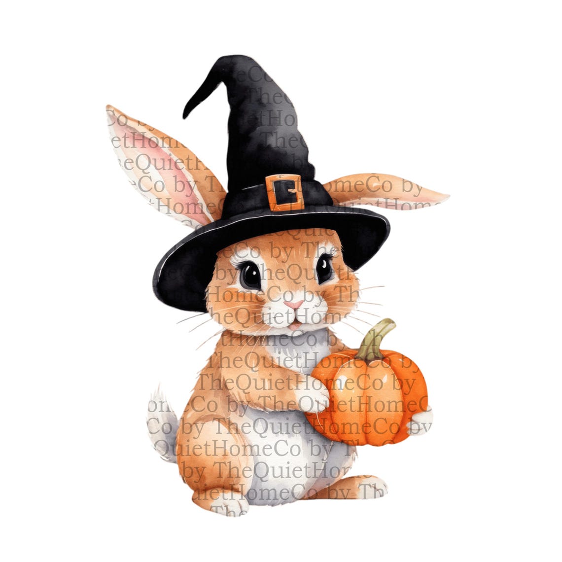 17 Halloween Bunny Clipart PNG | Watercolor Rabbits With Witch Hats and ...
