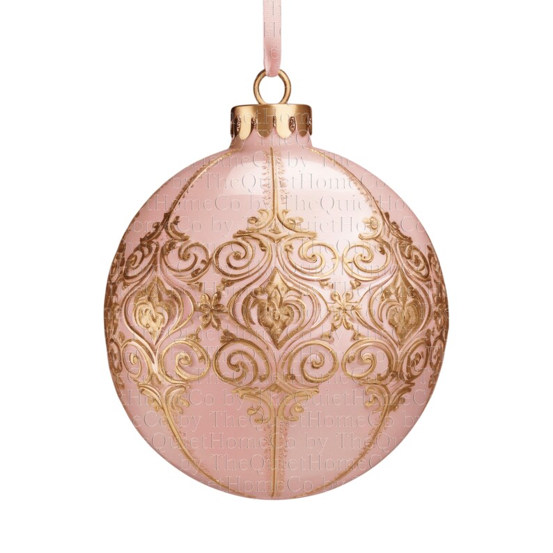 Pink & Gold Christmas Ornament Clipart: Elegant Baubles (PNG Set ...