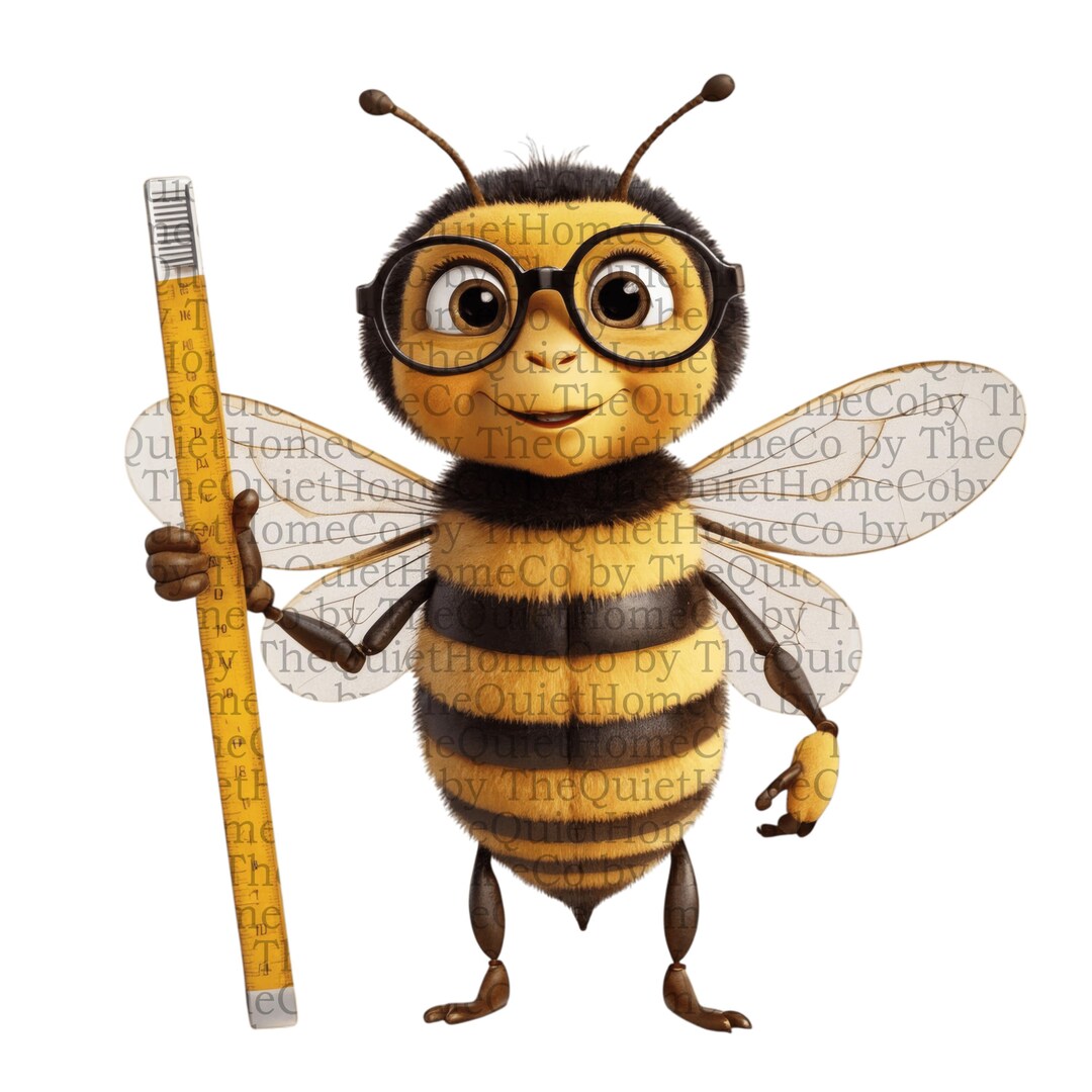 30 School Bee Clipart Set PNG | Cute Watercolor Bees With Pencils Books ...