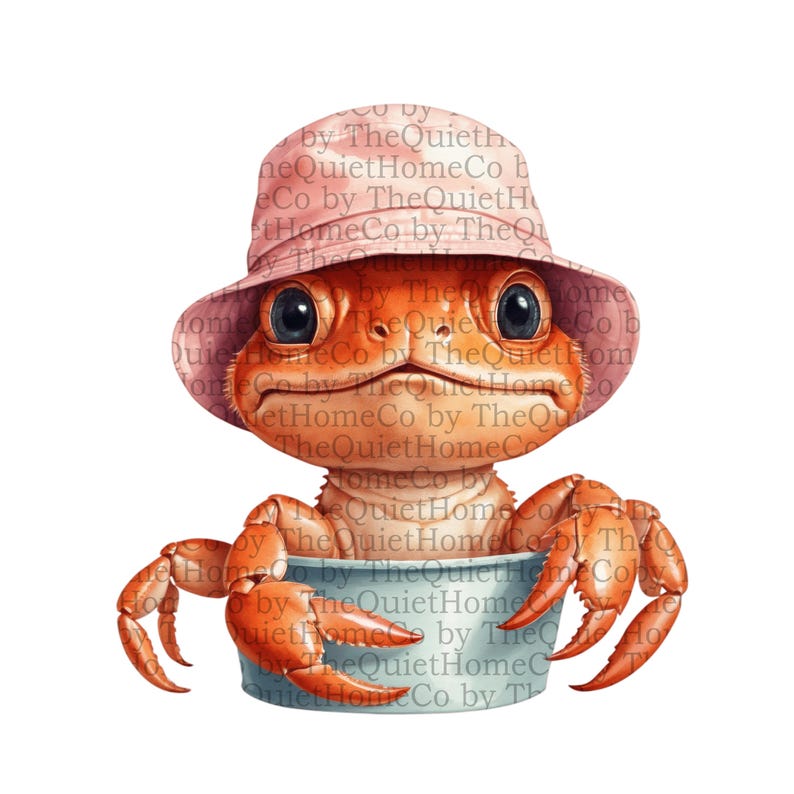 32 Beach Crab PNG Clipart Set | Cute Watercolor Crabs in Buckets & Sun ...