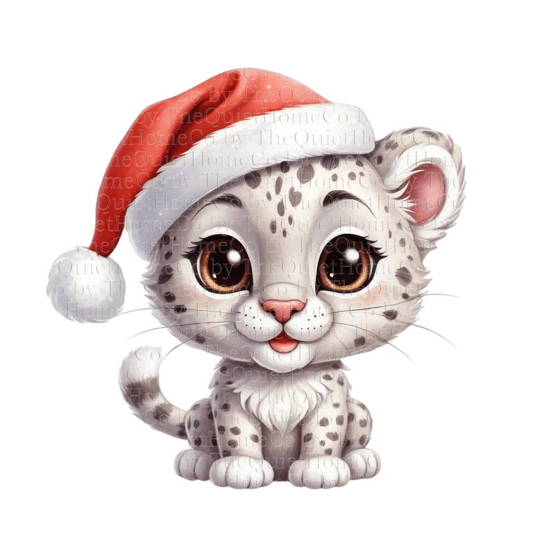 19 Cute Christmas Snow Leopard Clipart Set | Watercolor Baby Snow ...