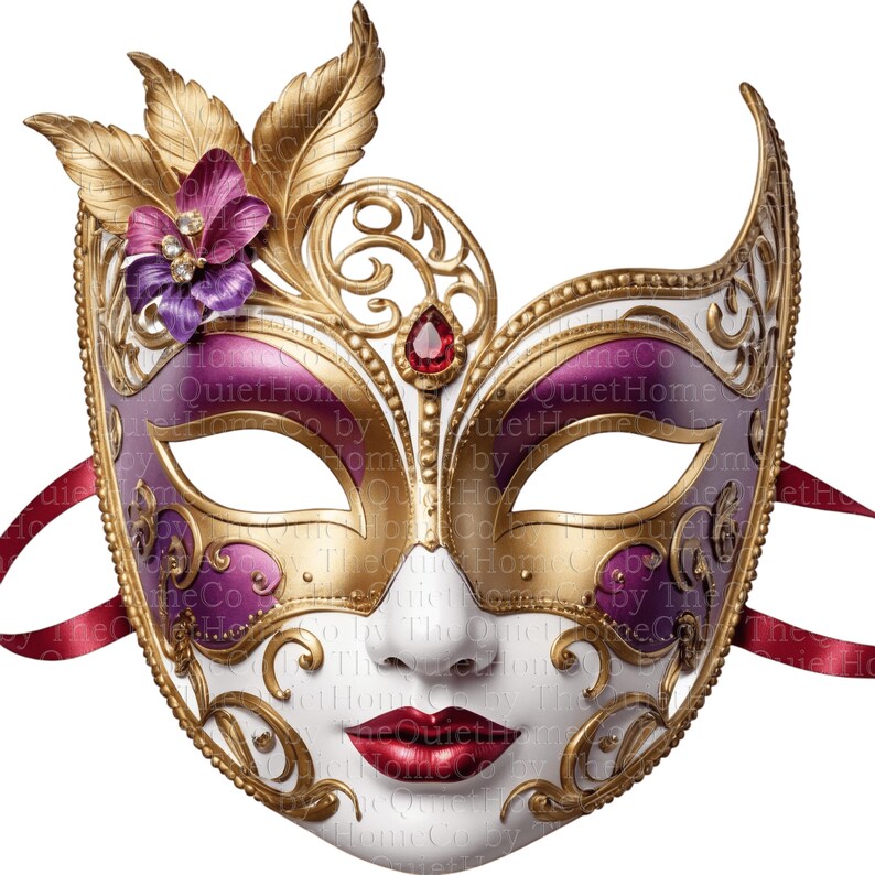 19 Venetian Masquerade Mask Clipart Set: Gold & Purple Carnival Pngs - Etsy