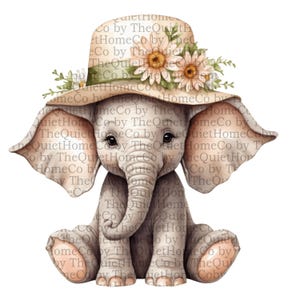 26 Cute Elephant Clipart Set PNG | Watercolor Baby Elephants in Floral ...