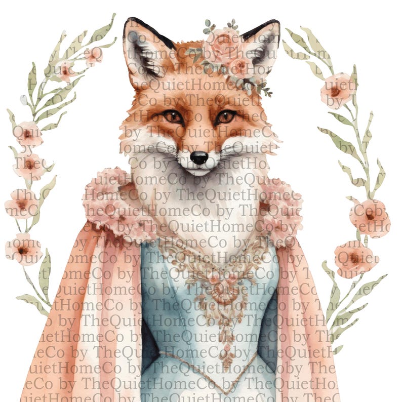 9 Lady Fox PNG Clipart Set | Watercolor Foxes in Vintage Dresses ...
