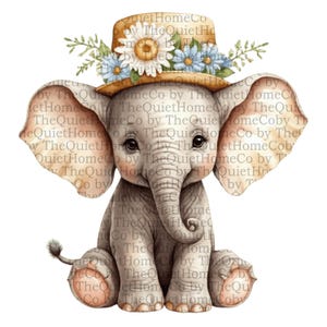 26 Cute Elephant Clipart Set PNG | Watercolor Baby Elephants in Floral ...