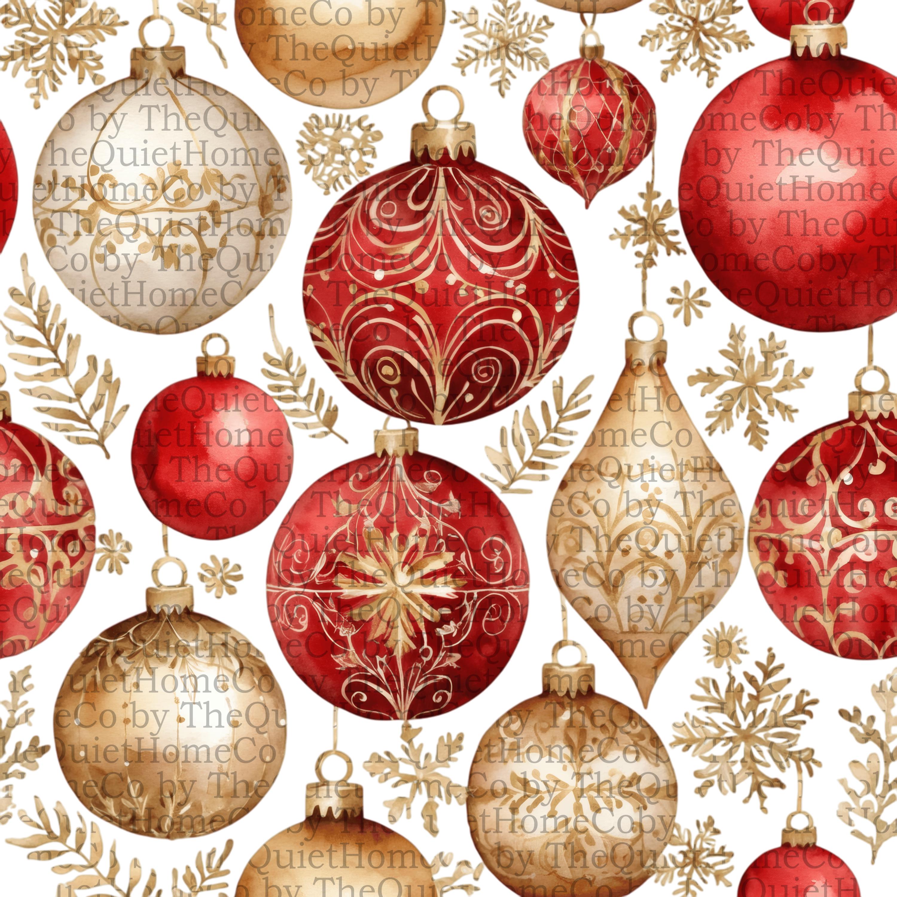 17 Watercolor Christmas Ornament Clipart | Red & Gold Baubles (PNG ...