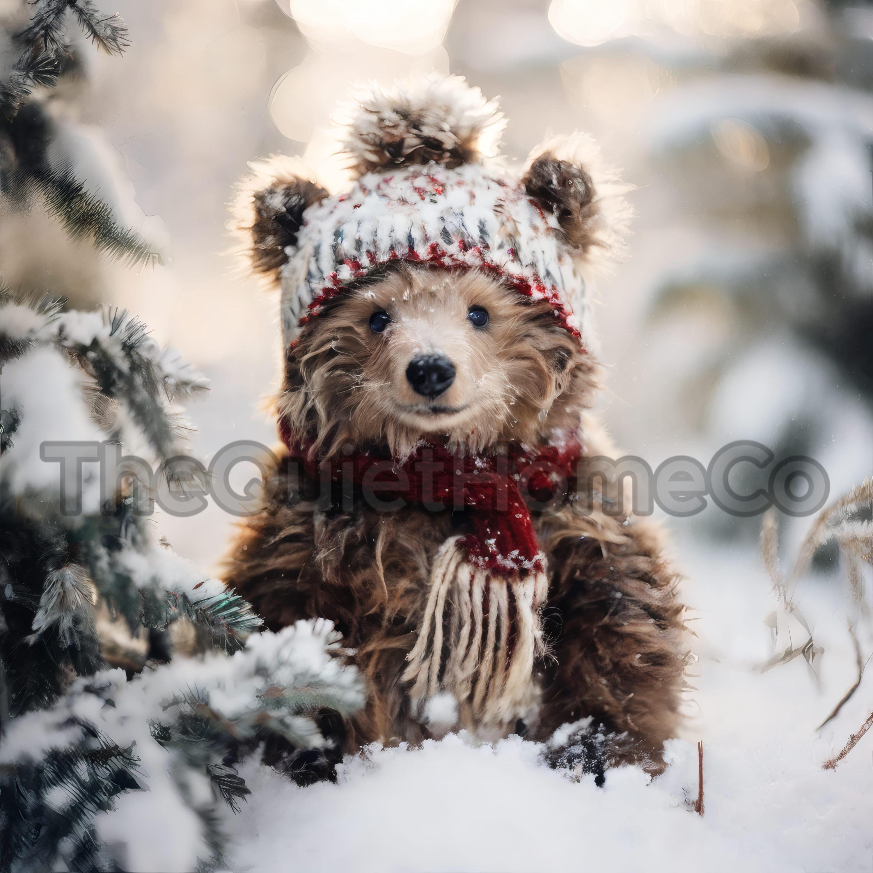 20 Cozy Winter Bear Clipart JPG Set | Watercolor Bears in Knit Hats ...