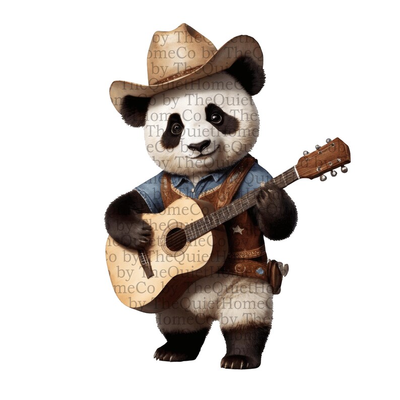 22 Cowboy Panda PNG Clipart | Watercolor Pandas Playing Guitar in Hats ...