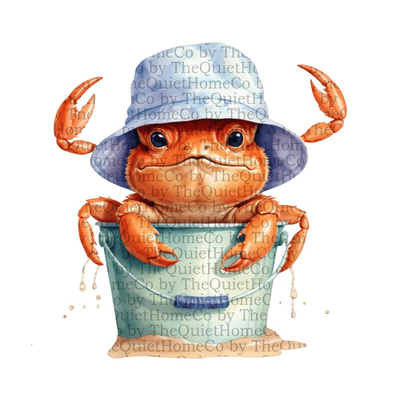 32 Beach Crab PNG Clipart Set | Cute Watercolor Crabs in Buckets & Sun ...