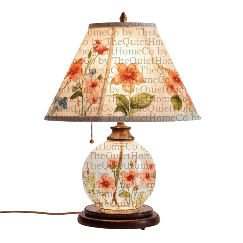 32 Vintage Floral Lamp PNG Clipart Set | Watercolor Cottagecore Table ...