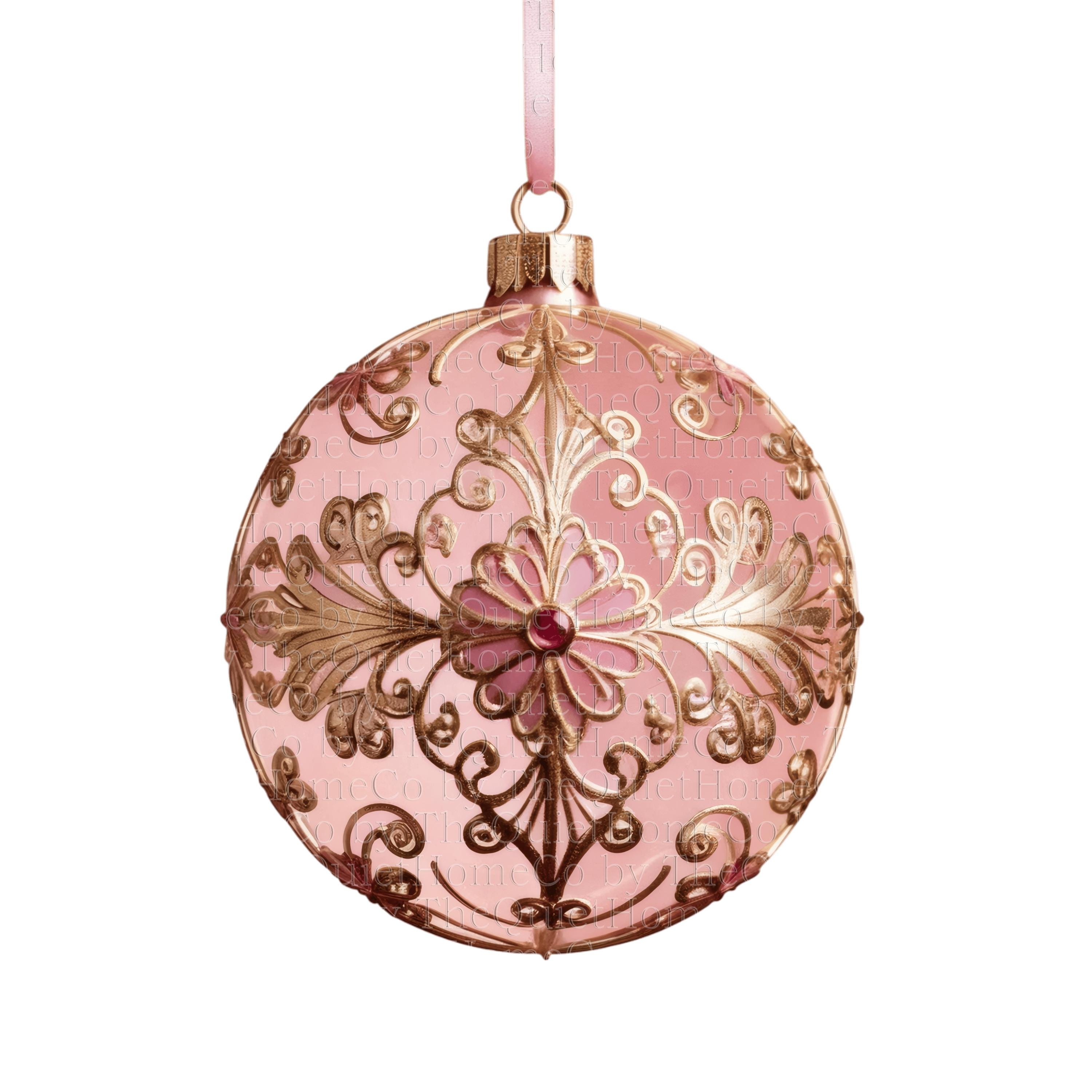 Pink & Gold Christmas Ornament Clipart: Elegant Baubles (PNG Set ...