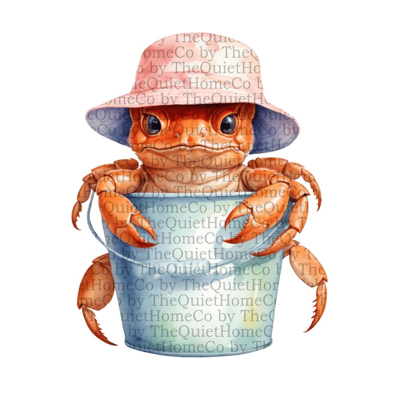 32 Beach Crab PNG Clipart Set | Cute Watercolor Crabs in Buckets & Sun ...