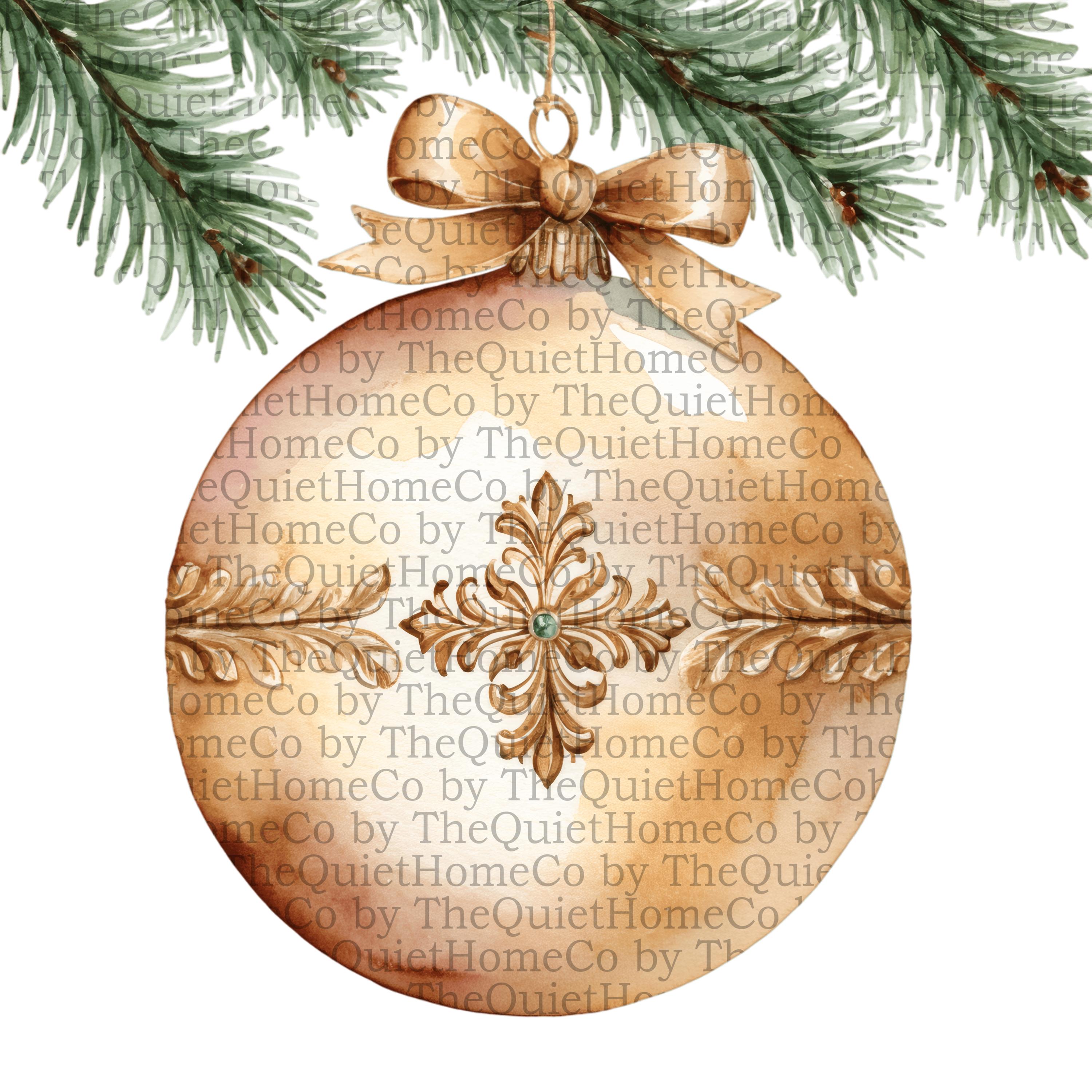 15 Gold Christmas Ornament Clipart Set | Elegant PNG Holiday Baubles ...