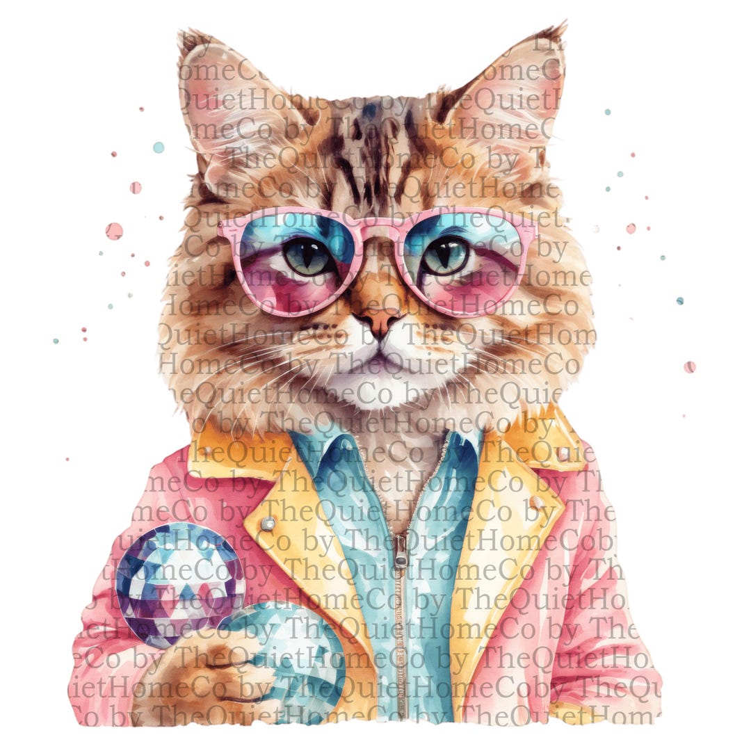 20 Christmas Cat Clipart Set | PNG Watercolor Cute Cats in Glasses With ...