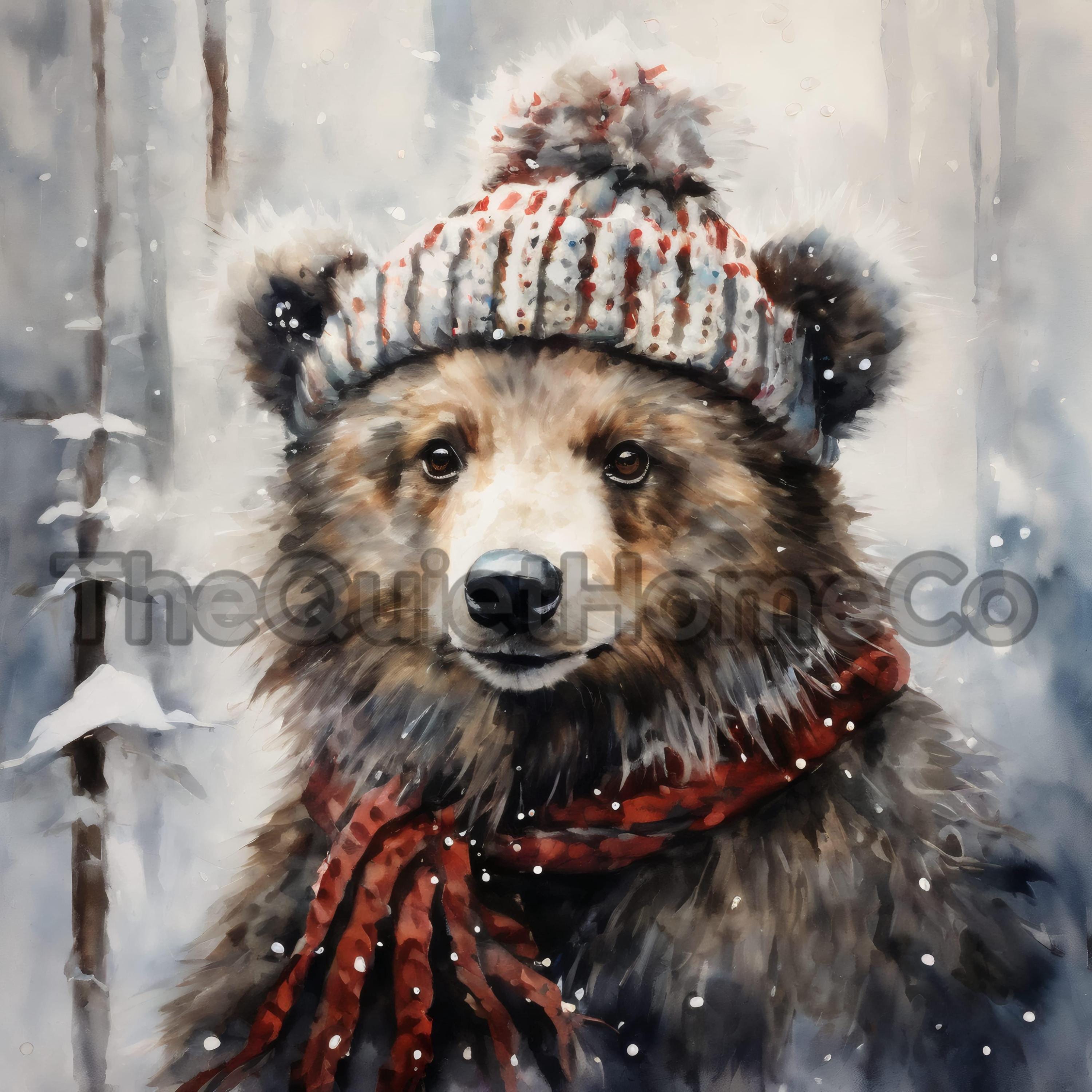 20 Cozy Winter Bear Clipart JPG Set | Watercolor Bears in Knit Hats ...
