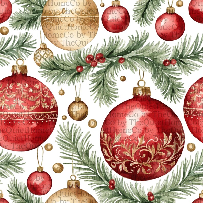 17 Watercolor Christmas Ornament Clipart | Red & Gold Baubles (PNG ...