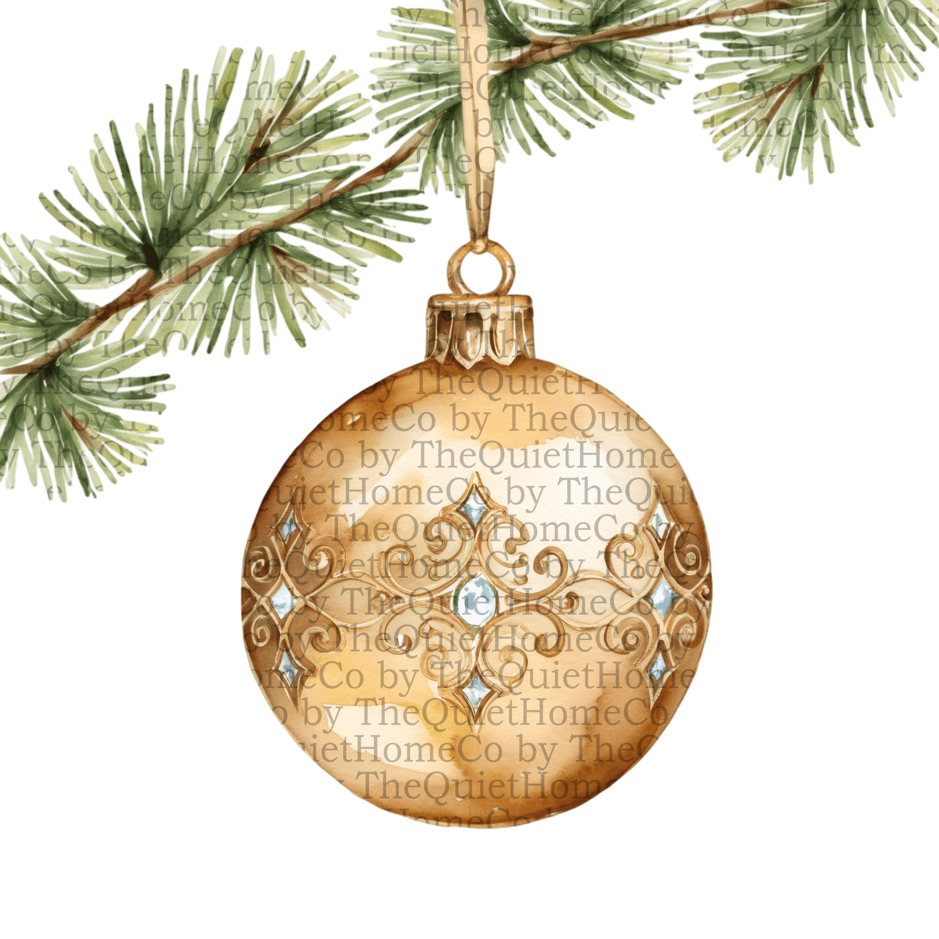 15 Gold Christmas Ornament Clipart Set | Watercolor Holiday Baubles ...