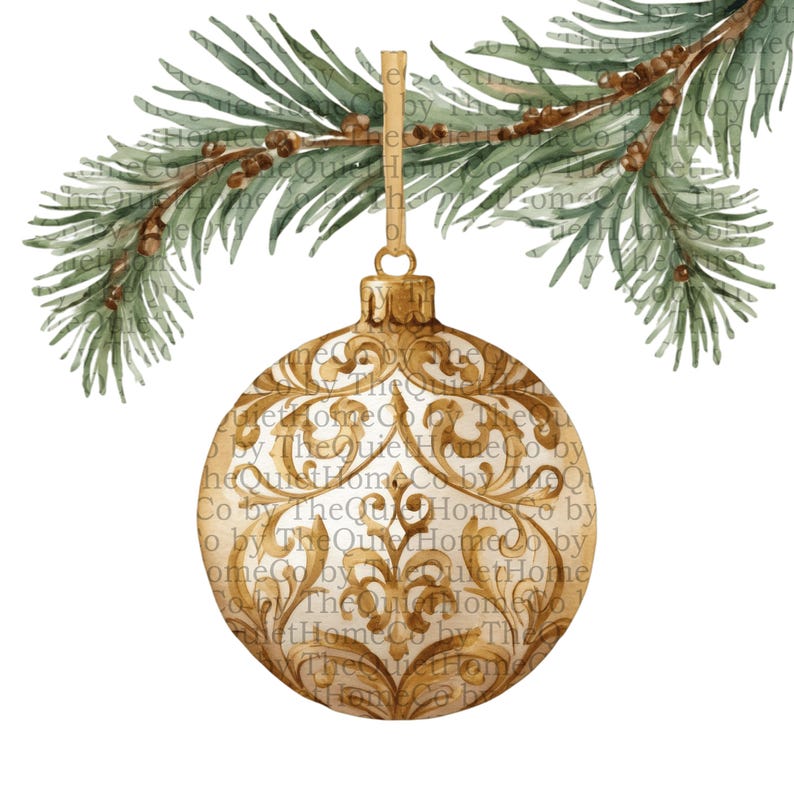 15 Gold Christmas Ornament Clipart Set | Watercolor Holiday Baubles ...