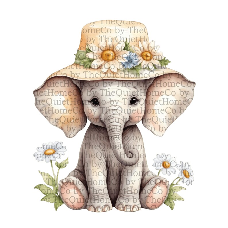 26 Cute Elephant Clipart Set PNG | Watercolor Baby Elephants in Floral ...