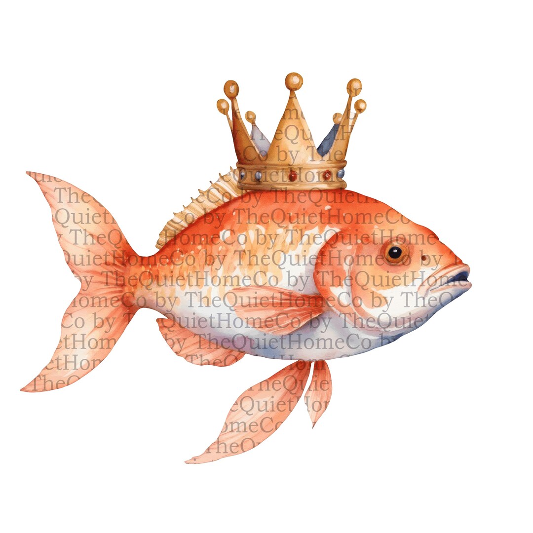 10 Royal Goldfish PNG Clipart | Watercolor Crowned Fish Illustrations ...