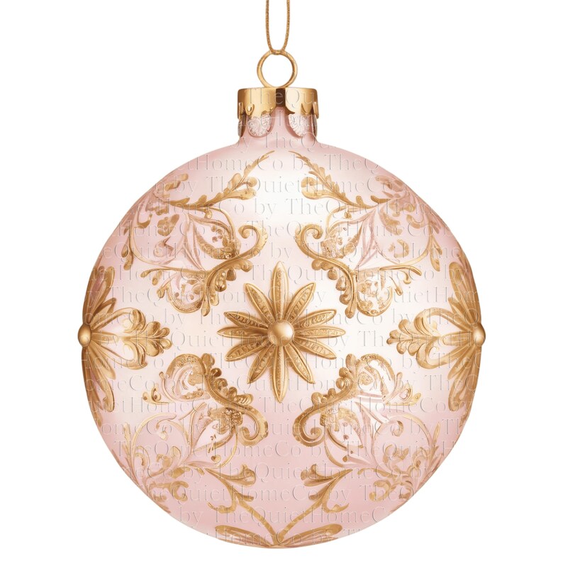 Pink & Gold Christmas Ornament Clipart: Elegant Baubles (PNG Set ...