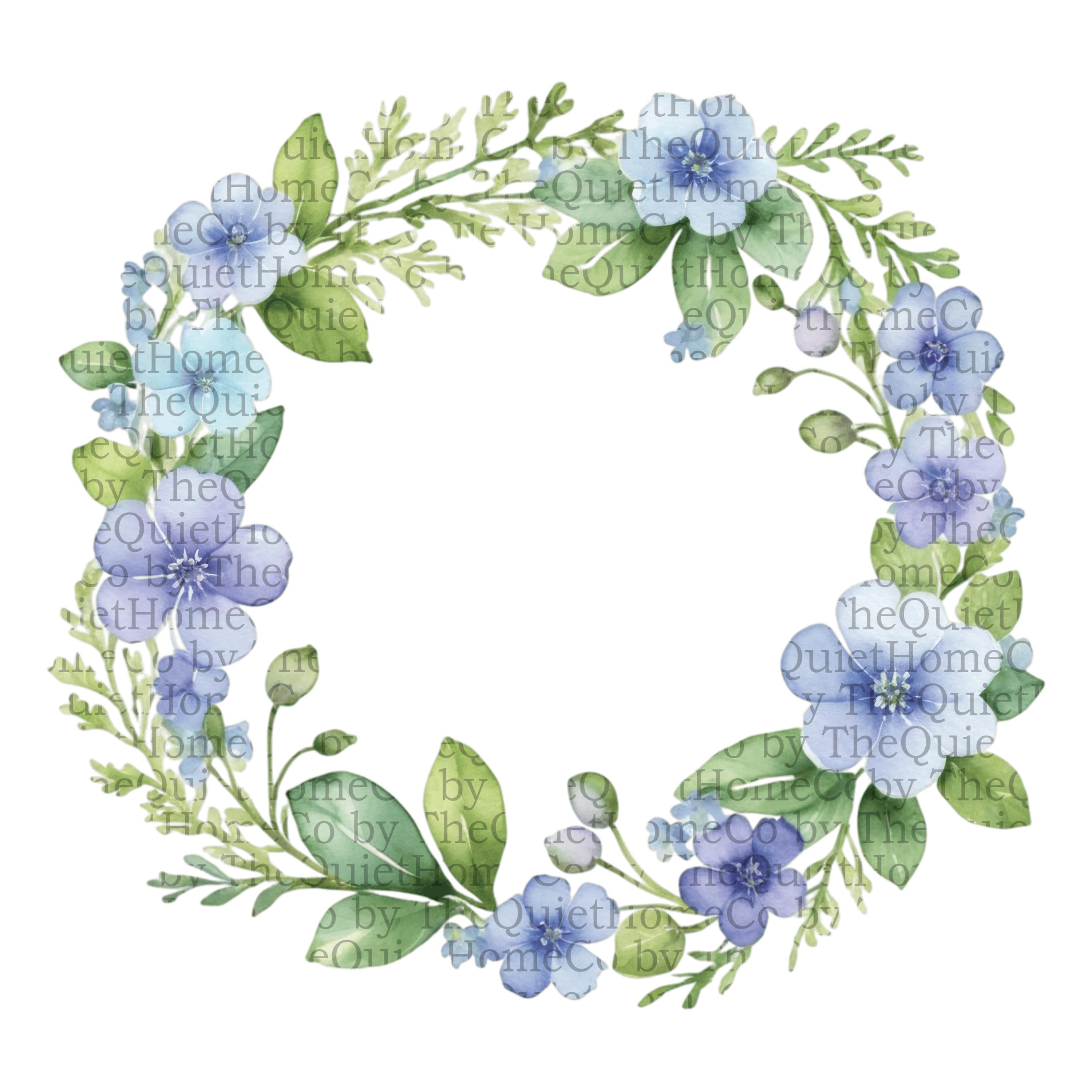 20 Blue Floral Wreath Clipart | Watercolor Flower PNG Bundle (digital ...