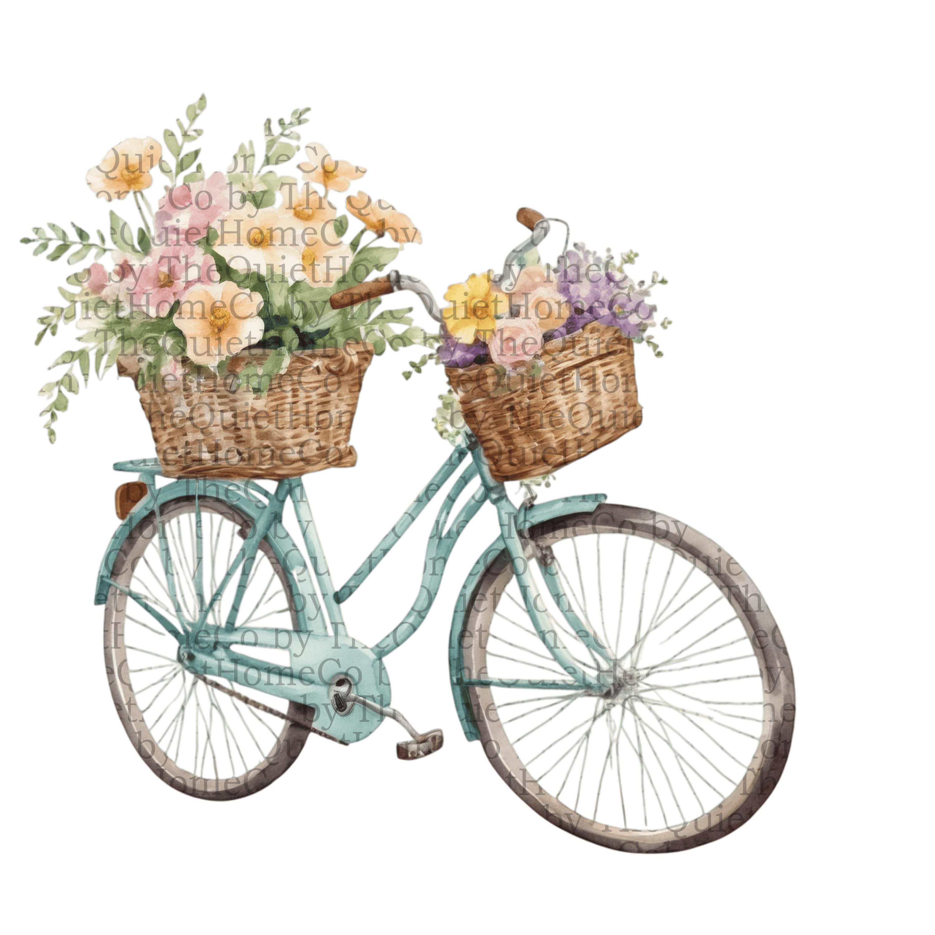 13 Watercolor Bicycle With Flowers Clipart Bundle | Vintage Floral Bike ...