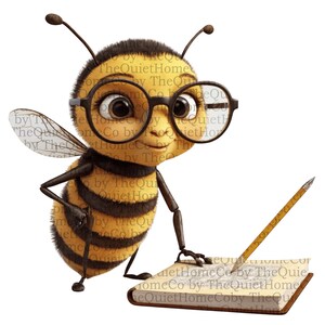 30 School Bee Clipart Set PNG | Cute Watercolor Bees With Pencils Books ...