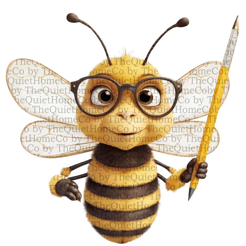 30 School Bee Clipart Set PNG | Cute Watercolor Bees With Pencils Books ...