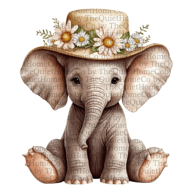 26 Cute Elephant Clipart Set PNG | Watercolor Baby Elephants in Floral ...