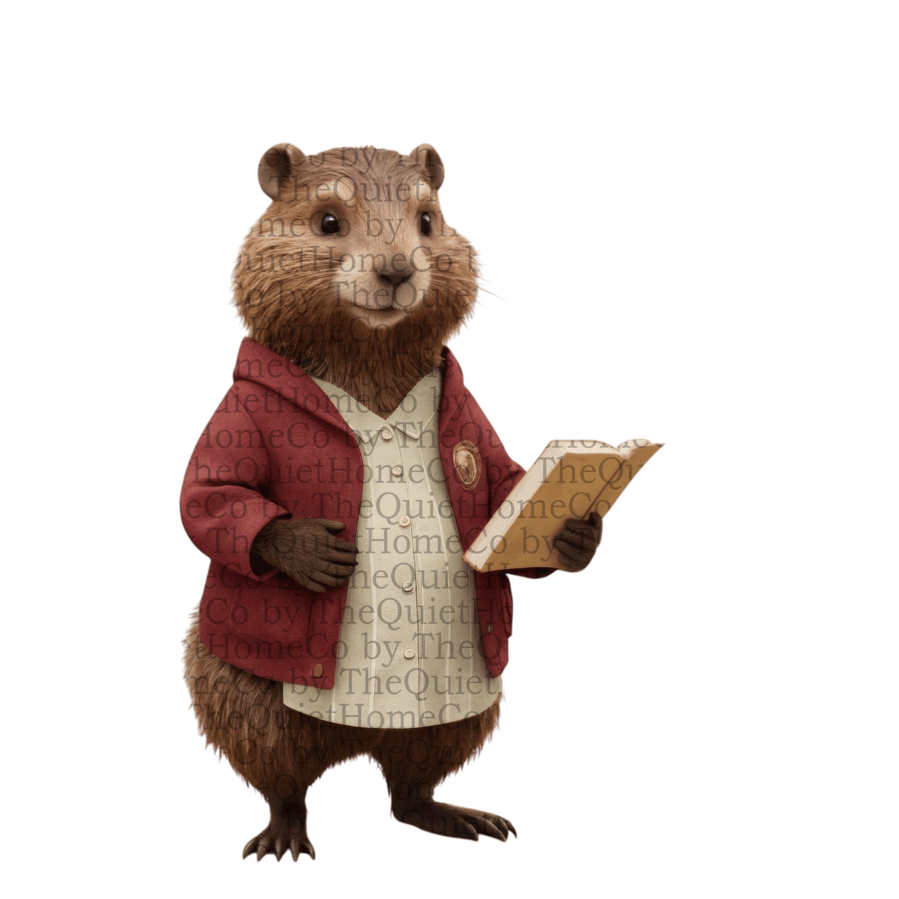 29 Bookish Beaver PNG Clipart Set | Watercolor Librarian Beavers With ...