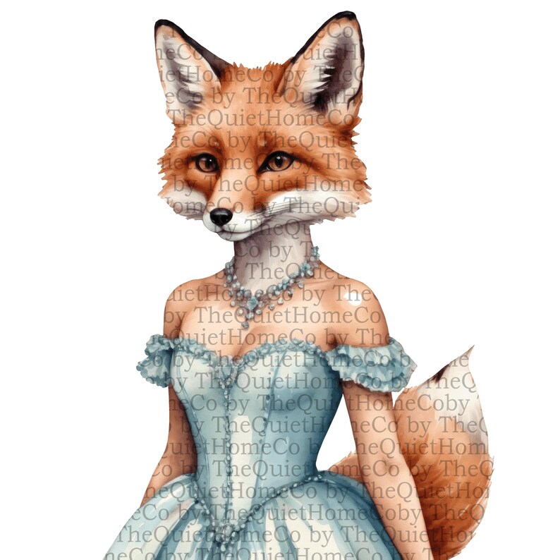 9 Lady Fox PNG Clipart Set | Watercolor Foxes in Vintage Dresses ...