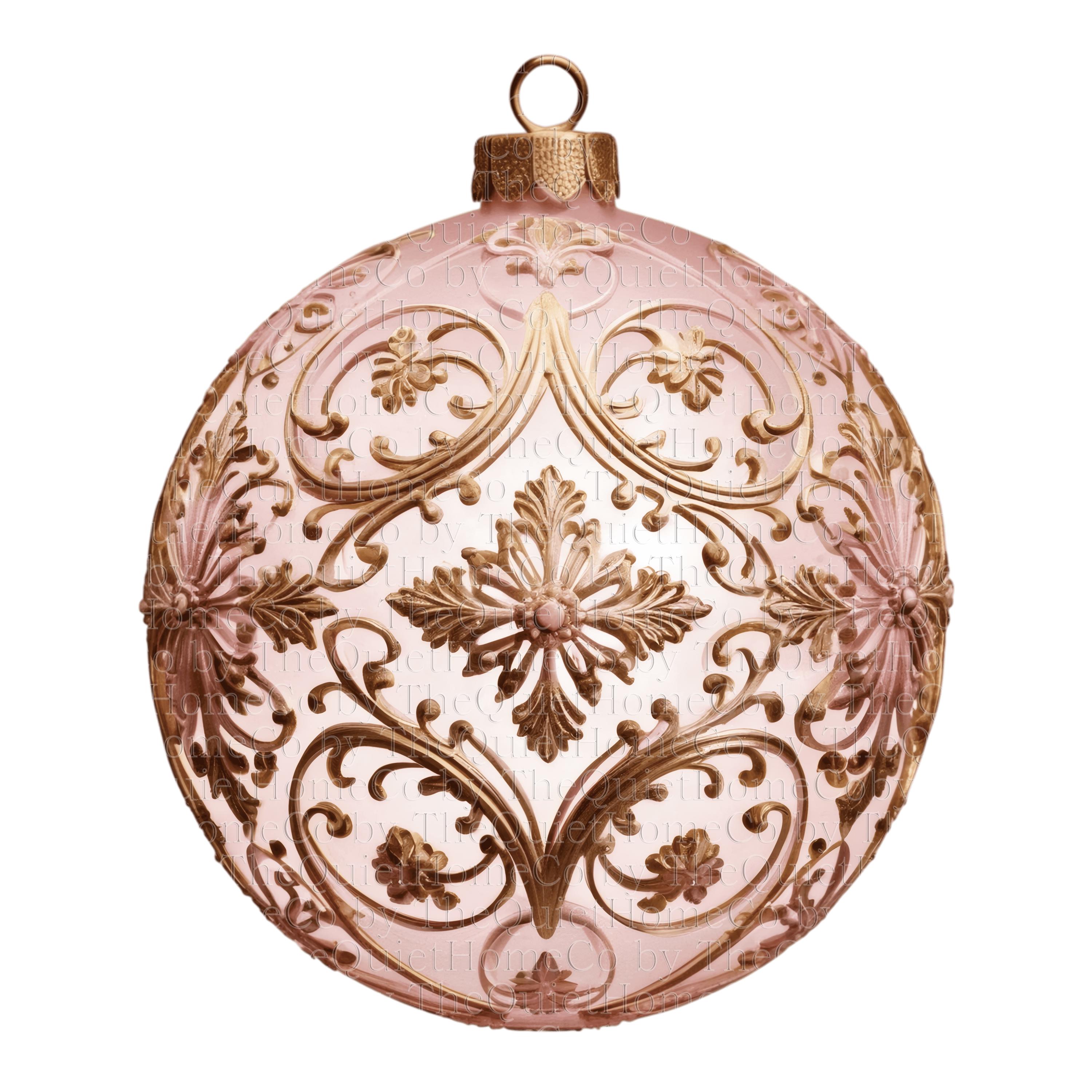Pink & Gold Christmas Ornament Clipart: Elegant Baubles (PNG Set ...