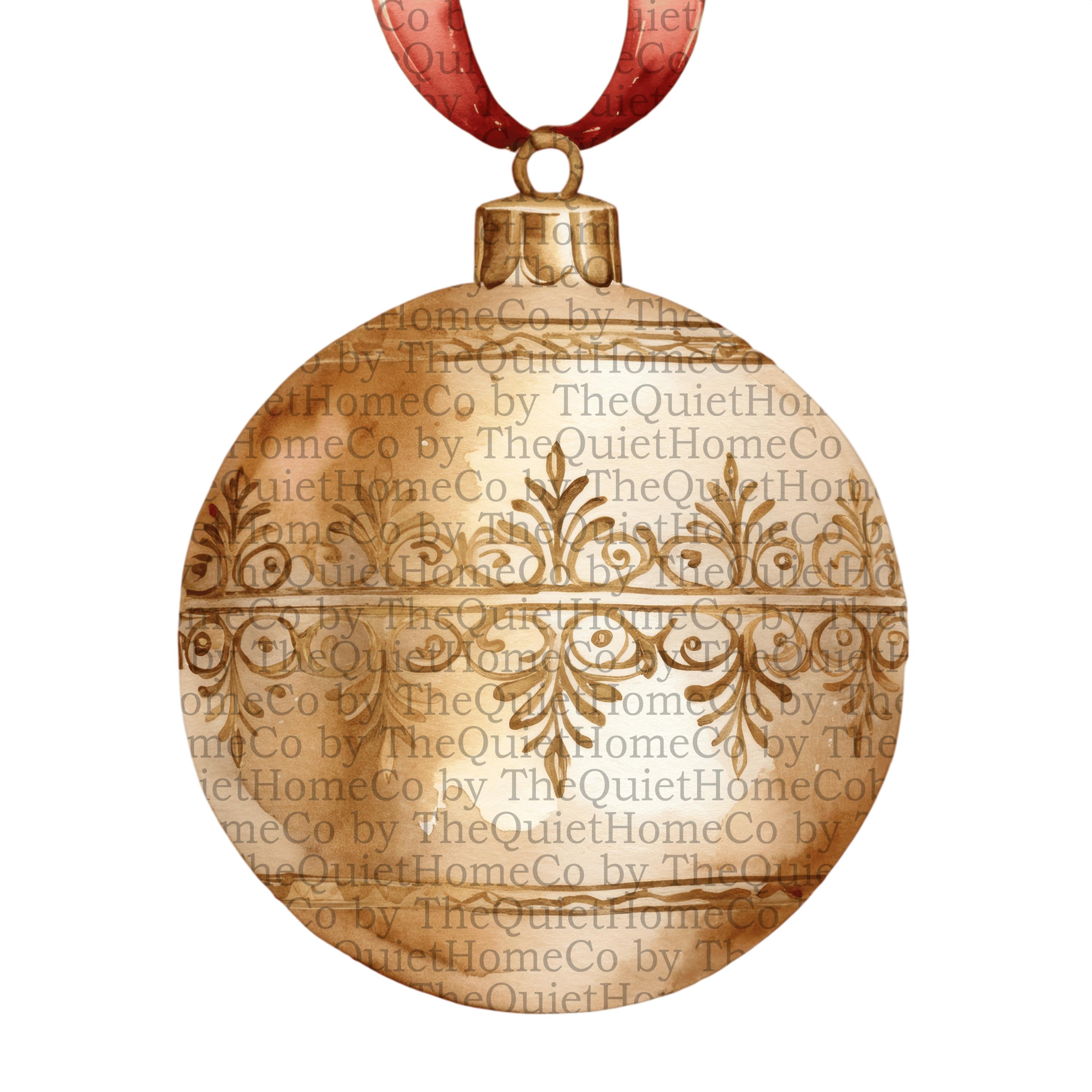 15 Gold Christmas Ornament Clipart Set | Watercolor Holiday Baubles ...