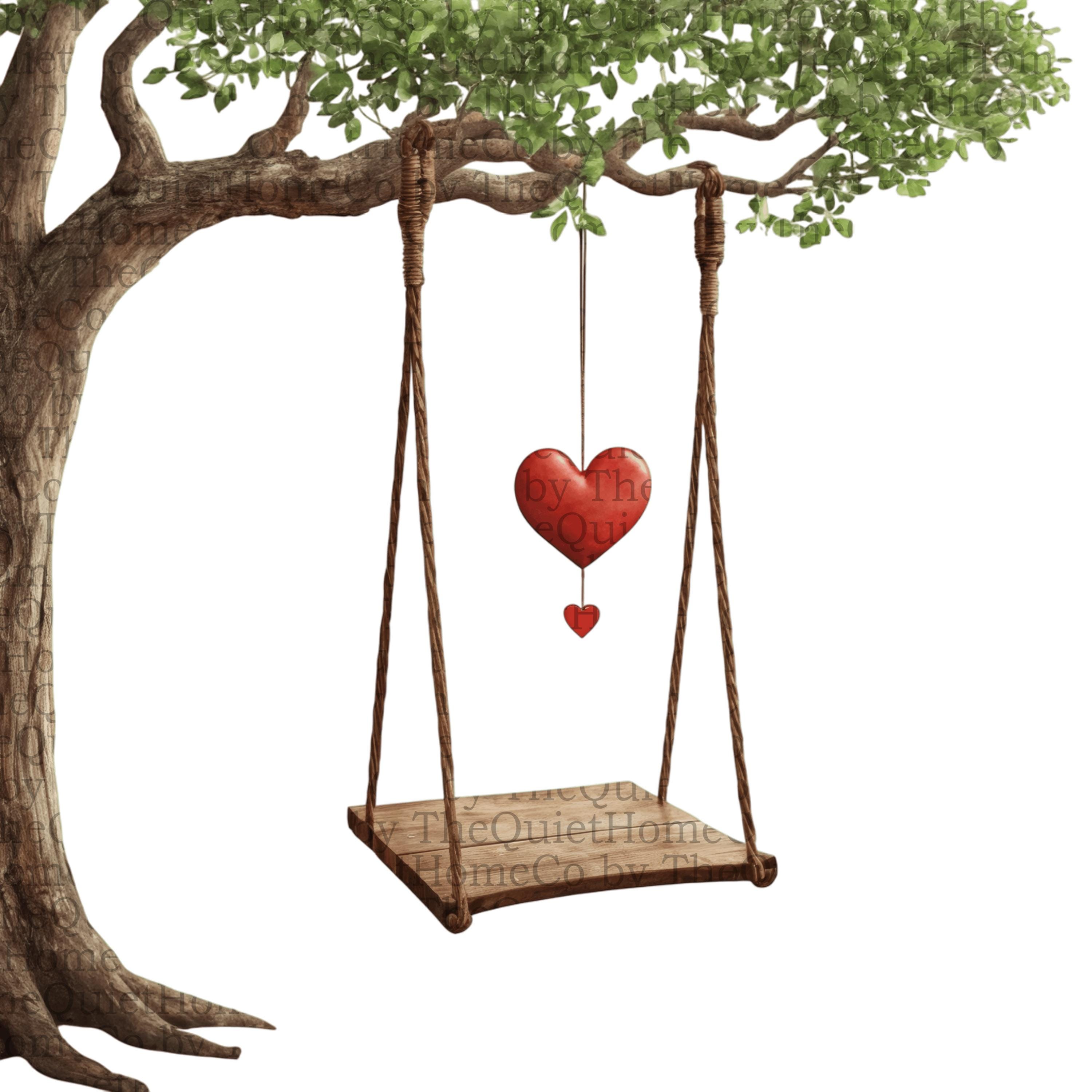 30 Heart Tree Swing PNG Clipart | Romantic Watercolor Trees With Love ...