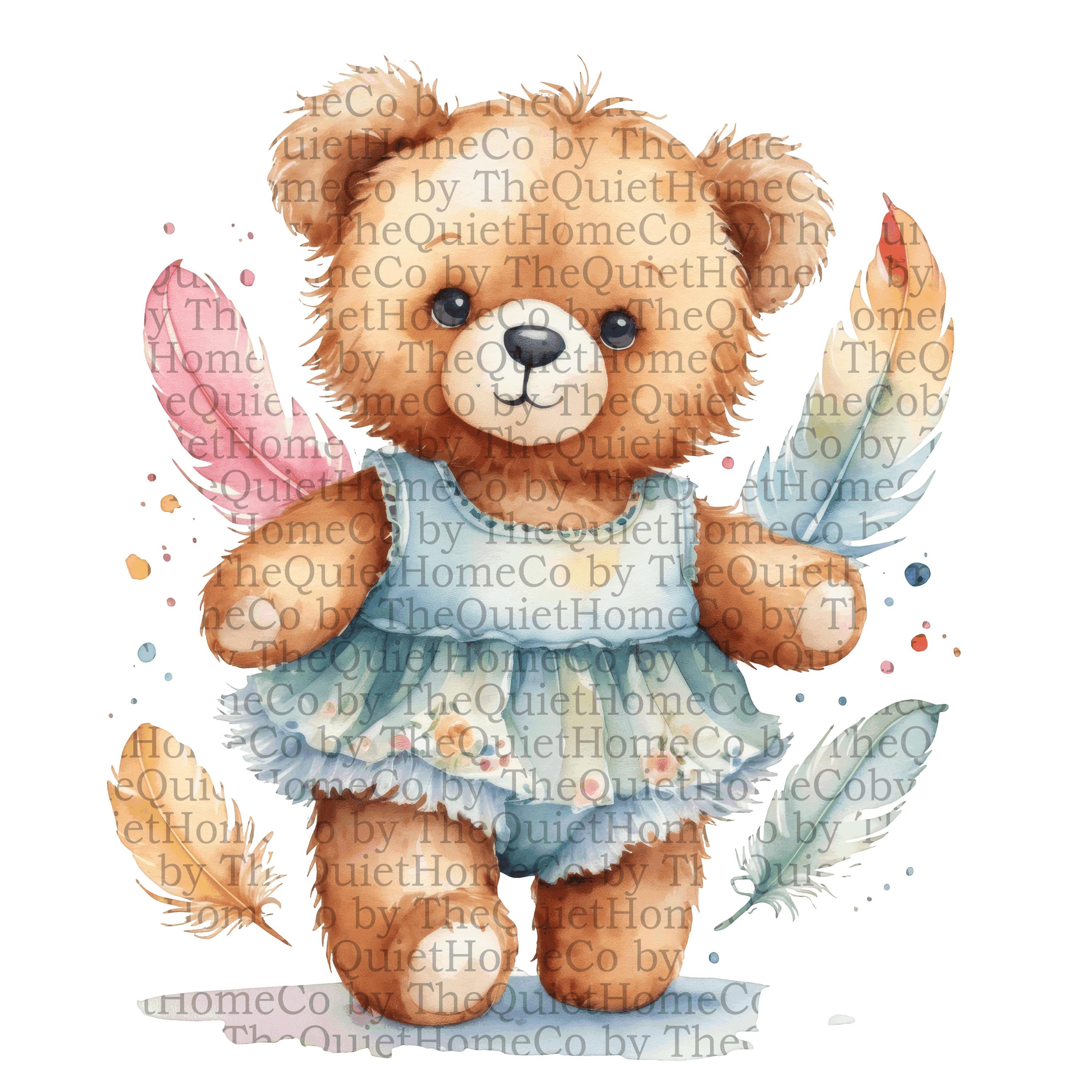 17 Watercolor Teddy Bear PNG Clipart | Cute Bears With Feathers & Wings ...