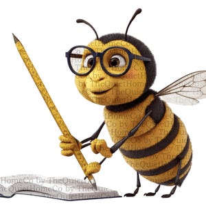 30 School Bee Clipart Set PNG | Cute Watercolor Bees With Pencils Books ...
