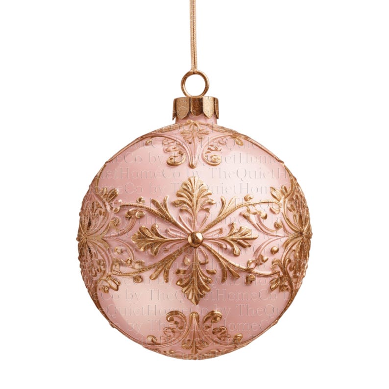 Pink & Gold Christmas Ornament Clipart: Elegant Baubles (PNG Set ...