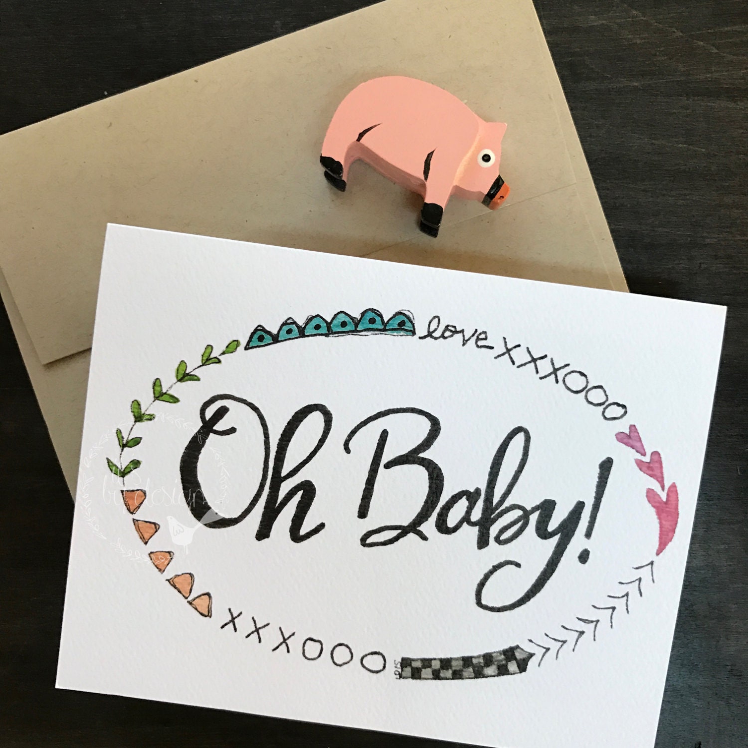 Baby Card / Watercolor and Ink / Single Folded Card / Blank Inside ...