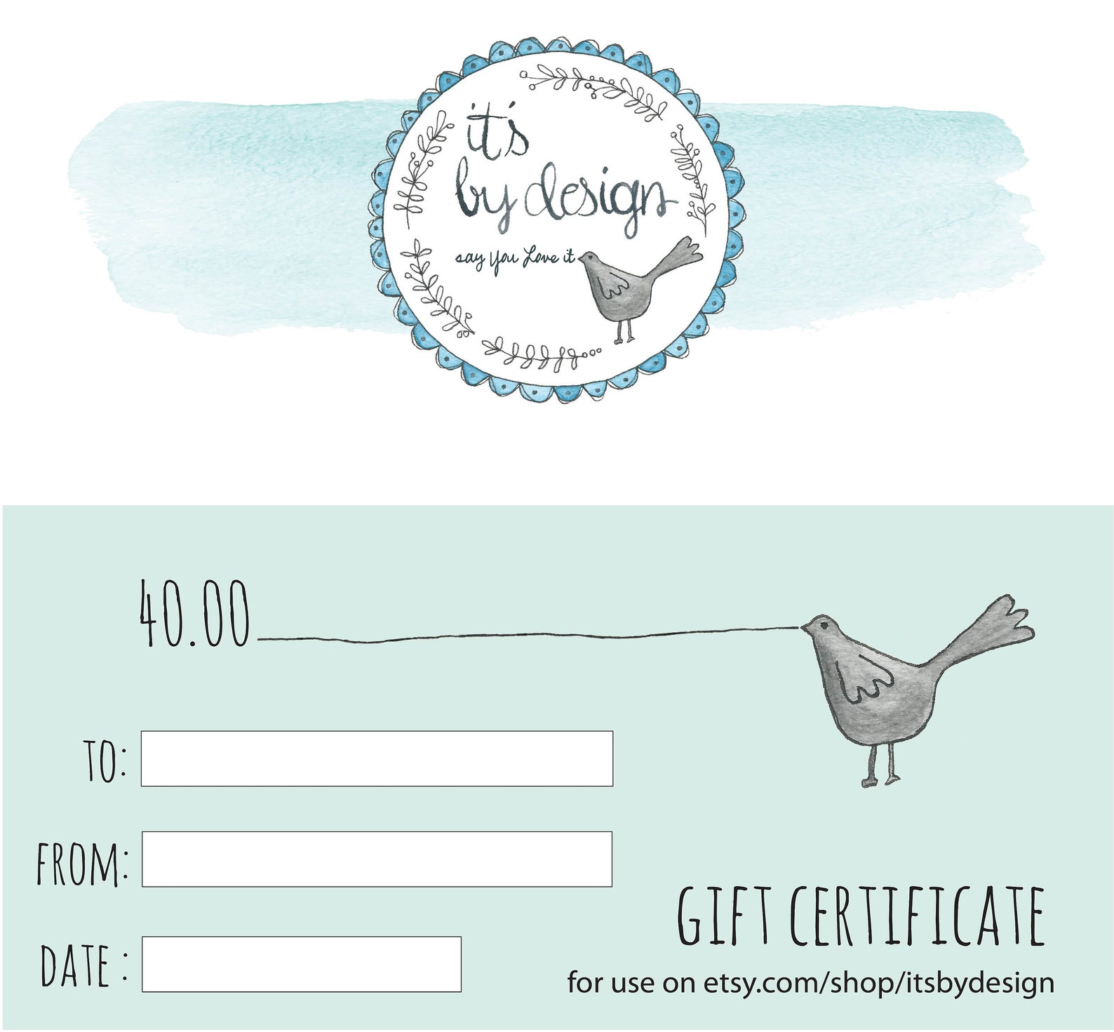 40 Dollar Gift Certificate, Gift Card for It's by Design Products - Etsy
