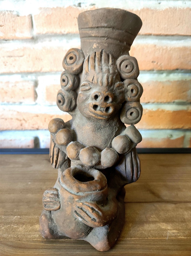 Ritual Pre Columbian Mayan Aztec Seated Shaman Clay Pottery Effigy ...