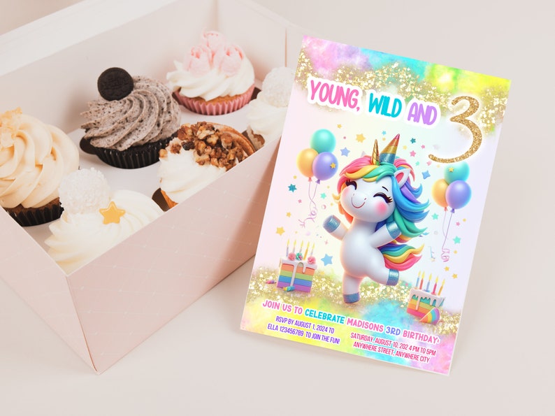 3rd Birthday Invitation, Young Wild and Three Invite, Magical ...