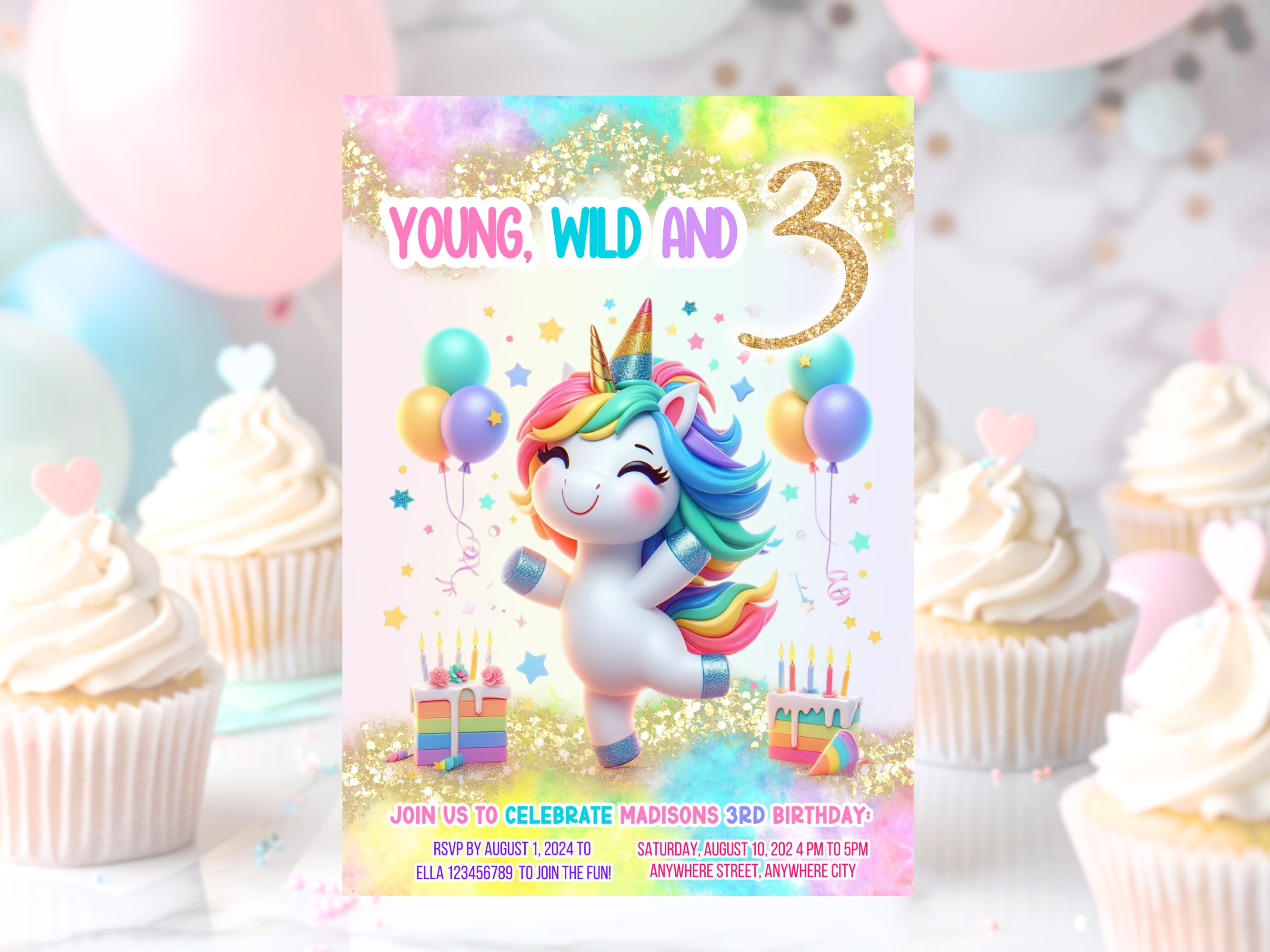 3rd Birthday Invitation, Young Wild and Three Invite, Magical ...